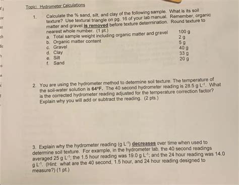 Solved 2 You Are Using The Hydrometer Method To Determine Chegg Com