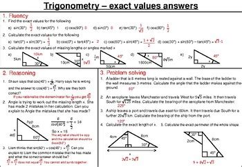 Exact Trig Values Mastery Worksheet By Joy S Math Resources TpT