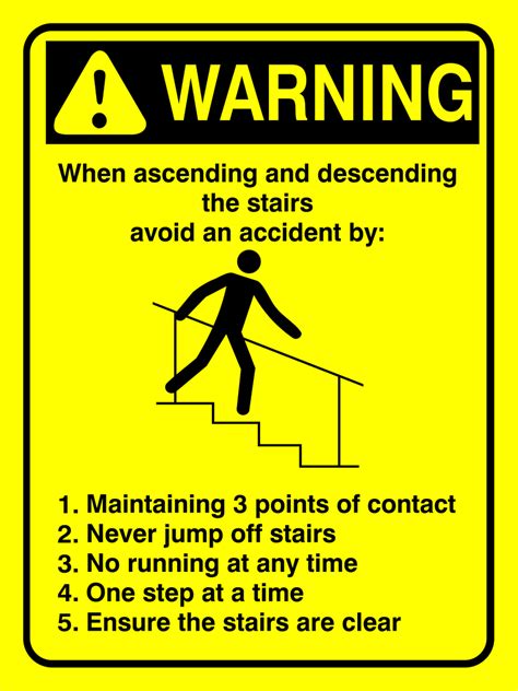 warning maintain 3 points of contact on stairs safety sign cau099 b