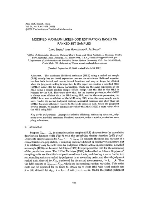 Pdf Modified Maximum Likelihood Estimators Based On Ranked Set Samples