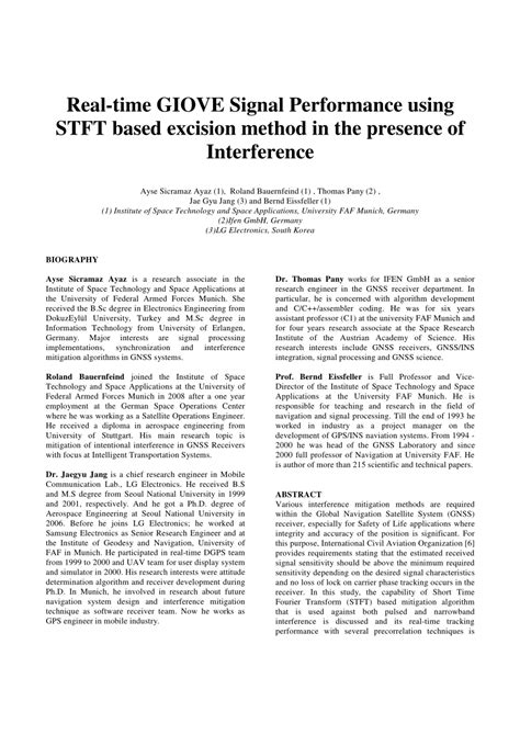 Pdf Real Time Giove Signal Performance Using Stft Based Excision Method In The Presence Of