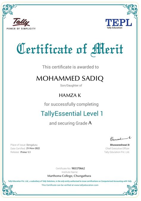 Mohammed Sadiq On Linkedin Successfully Completed The Certificate Course ‘ Tally Prime Level 1