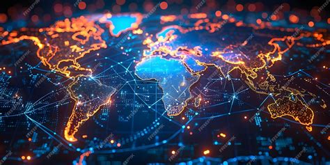 Glowing Interconnected Nodes On A Digital World Map Symbolizing Global