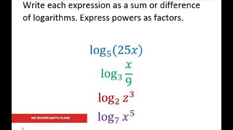Write Each Logarithmic Expression As Sum Or Difference Of Logarithms Log X Log Z YouTube