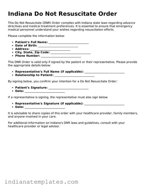 Free Indiana Do Not Resuscitate Order Template Printable Form