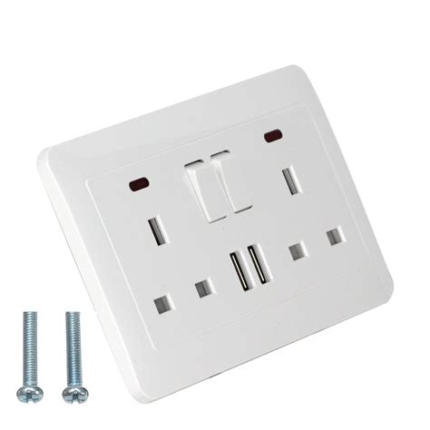 2 Gang 3 Pin Socket Switch 13a Dual Usb Port Ac Dc Power Twin Socket Charging Panel Power Wall