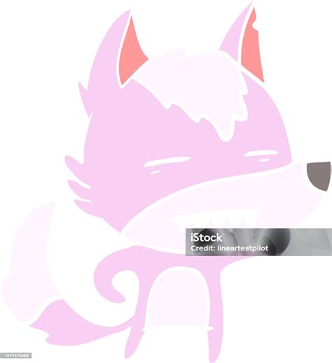 Flat Color Style Cartoon Wolf Showing Teeth Stock Illustration