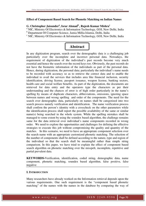 Pdf Need For Customized Soundex Based Algorithm On Indian Names For