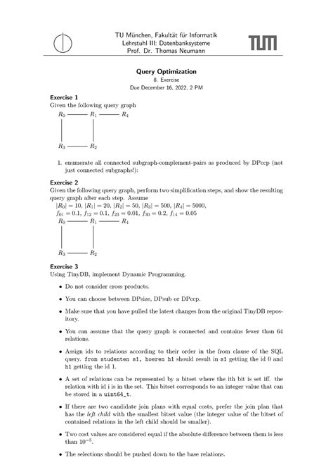 Query Optimization Exercise Sheet 08 Tu M ̈unchen Fakult ̈at F ̈ur