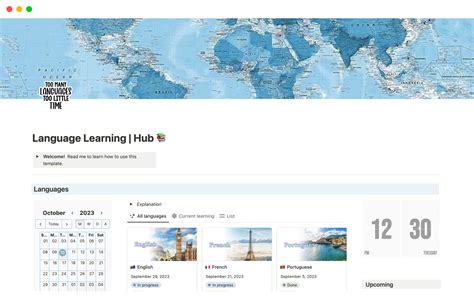 language learning hub notion template