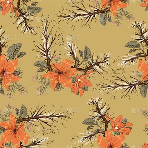 无缝花与树枝图案点背景