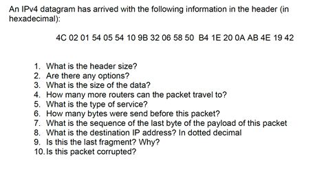 Solved An IPv4 Datagram Has Arrived With The Following Chegg Com