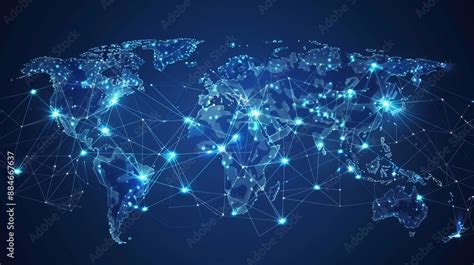 A Sophisticated Digital Representation Of A World Map Featuring Illuminated Points Interlinked