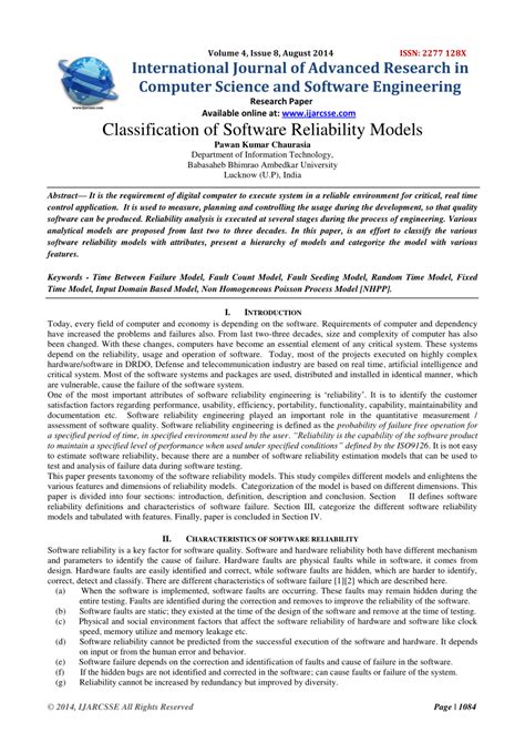 Pdf Classification Of Software Reliability Models