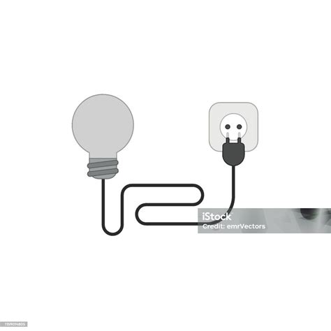 흰색에 와이어 전기 플러그와 콘센트와 전구의 평면 디자인 스타일 벡터 개념 컬러 윤곽선 2차 도형에 대한 스톡 벡터 아트 및
