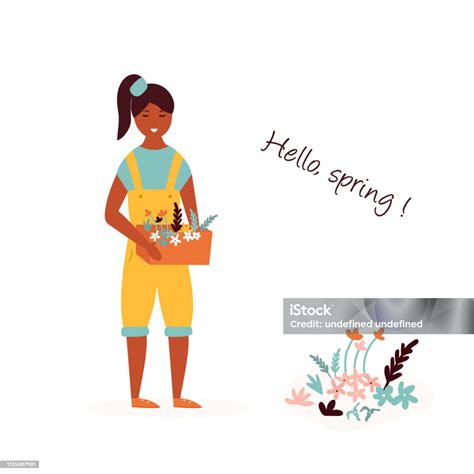 행복 한 농부 소녀 꽃 심기입니다 봄 정원 작동합니다 벡터 일러스트 레이 션 고풍스런에 대한 스톡 벡터 아트 및 기타 이미지 고풍스런 과일 귀여운 Istock