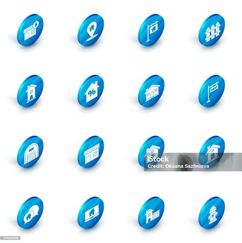 집 매달려 기호 텍스트 판매 정원 울타리 나무 홈 기호 창고 집 Percant 할인 태그 임대료 및 아이콘과 함께지도 포인터를 설정합니다 벡터 3차원 형태에 대한 스톡 벡터