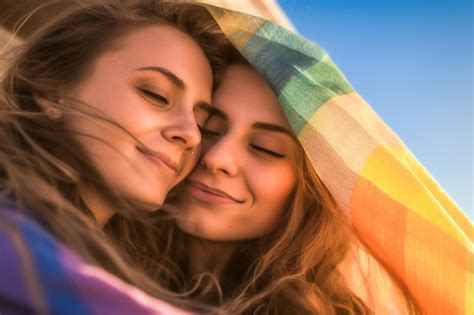 Premium Ai Image Happy Lesbian Couple Celebrating On The Beach At