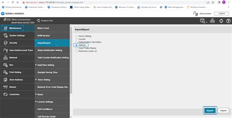 how to export address book on web connection konica minolta assist