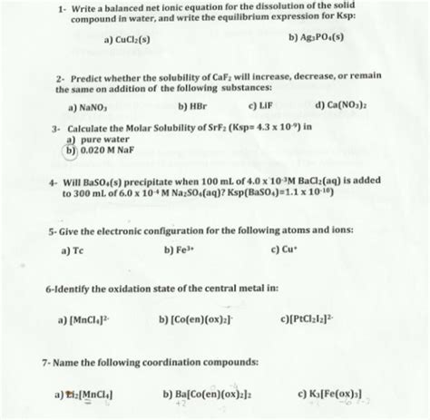 Solved Write A Balanced Net Ionic Equation For The