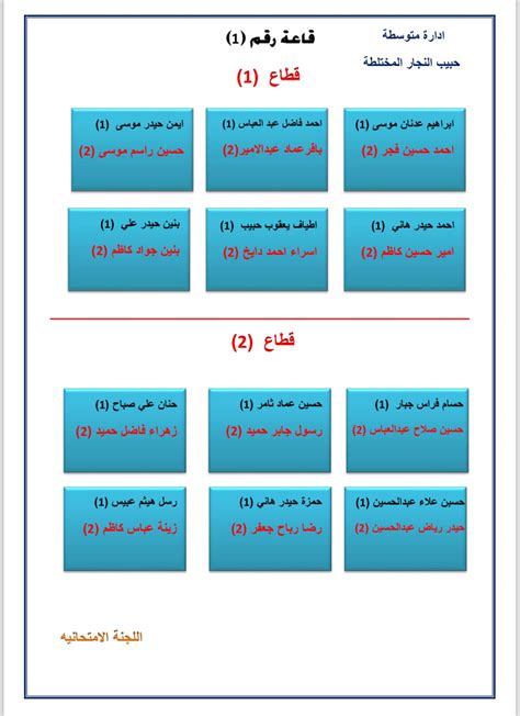 خارطة جلوس الطلبه القاعات متوسطه حبيب النجار المختلطه