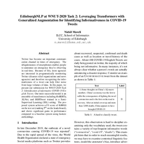 edinburghnlp at wnut 2020 task 2 leveraging transformers with generalized augmentation for