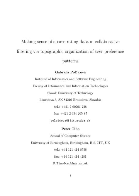 Pdf Making Sense Of Sparse Rating Data In Collaborative Filtering Via Topographic Organization