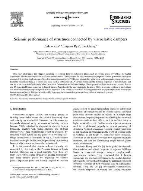 Pdf Vibration Control Of Structures Using Viscoelastic Dampers Installed In Expansion Joints