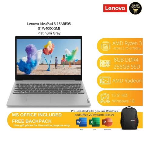 Lenovo ideapad 3 15are05 81w400cgmj grey laptop | ryzen 3 4300u | 8gb ...