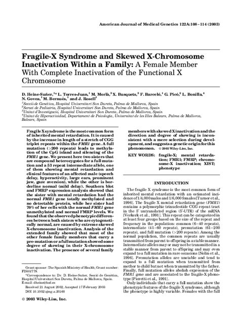 Pdf Fragile X Syndrome And Skewed X Chromosome Inactivation Within A