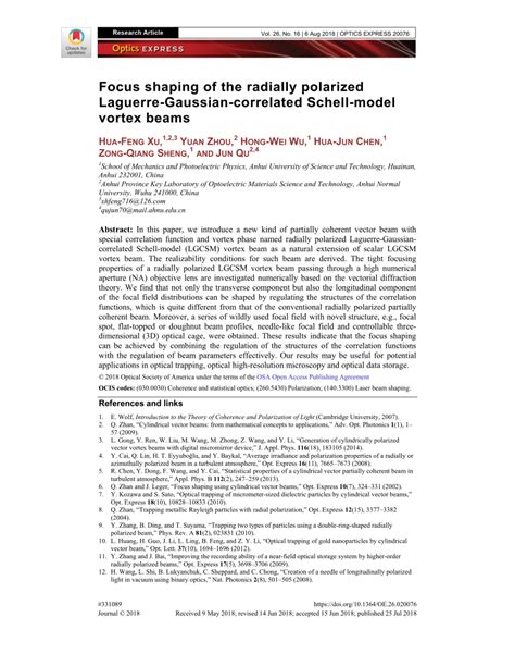Pdf Focus Shaping Of The Radially Polarized Laguerre Gaussian