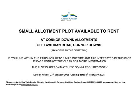 Small Allotment Plot Available Gwinear Gwithian Parish Council