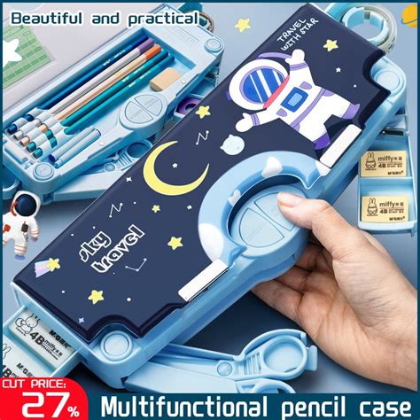 기계식 변형 문구 상자 귀여운 연필 케이스 학교 학생 연필 상자 만화 플라스틱 펜 케이스 Aliexpress