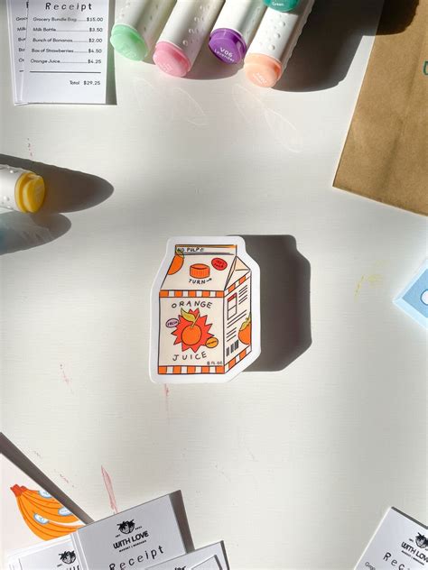 Orange Juice Carton Sticker Fruit Vinyl Sticker Cute Stationery