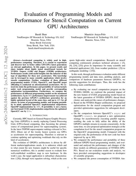 Evaluation Of Programming Models And Performance For Stencil