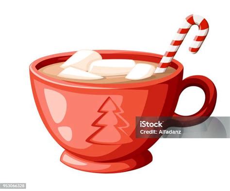 뜨거운 코코아 마쉬 멜 로우 사탕 막대기와 커피의 빨간 얼굴 벡터 그림을 흰색 배경에 고립 핫 초콜릿에 대한 스톡 벡터 아트 및