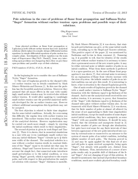 Pdf Pole Solutions In The Case Of Problems Of Flame Front Propagation