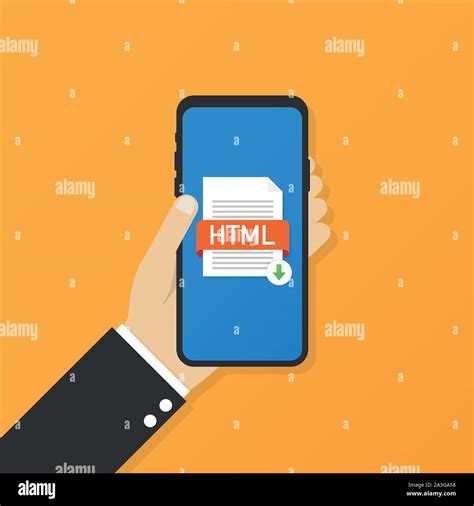 Download Html Button On Smartphone Screen Downloading Document Concept File With Html Label