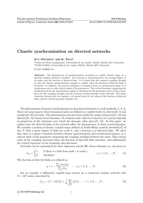 Pdf Chaotic Synchronization On Directed Networks