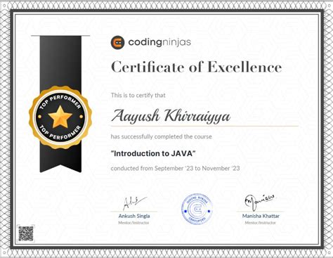 Aayush Khirraiyya On Linkedin Javaprogramming Codingninjas Certificateofexcellence