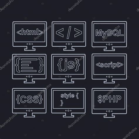 vector colección de iconos de desarrollo web html css etiqueta mysql curvas php script