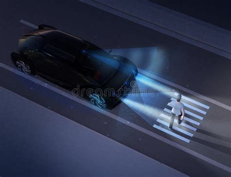 Autonomous Car Communicating With Pedestrian At Crosswalk Sign Stock Illustration Illustration