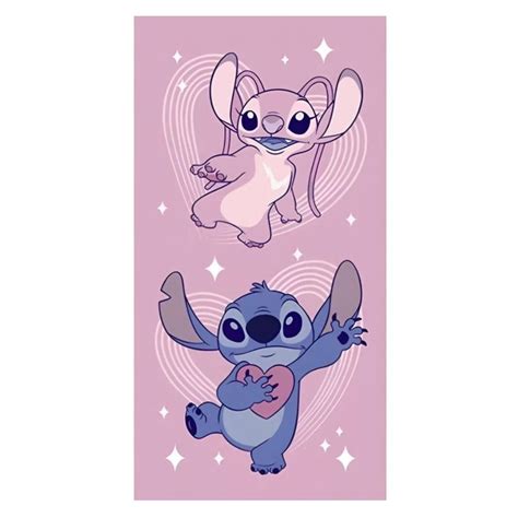 Prosop Din Poliester Lilo And Stitch Angel Fast Dry 140x70cm Roz Emagro
