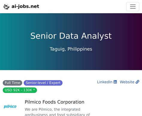 [hiring] senior data analyst in taguig philippines r ai ml jobs
