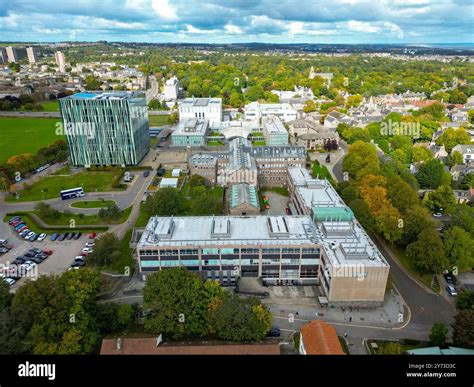 Aerial View From Drone Of Buildings On Campus Of Aberdeen University In