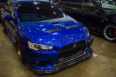 Modified Blue Mitsubishi Lancer Evolution X At The Elite Showcase Editorial Photo Image Of