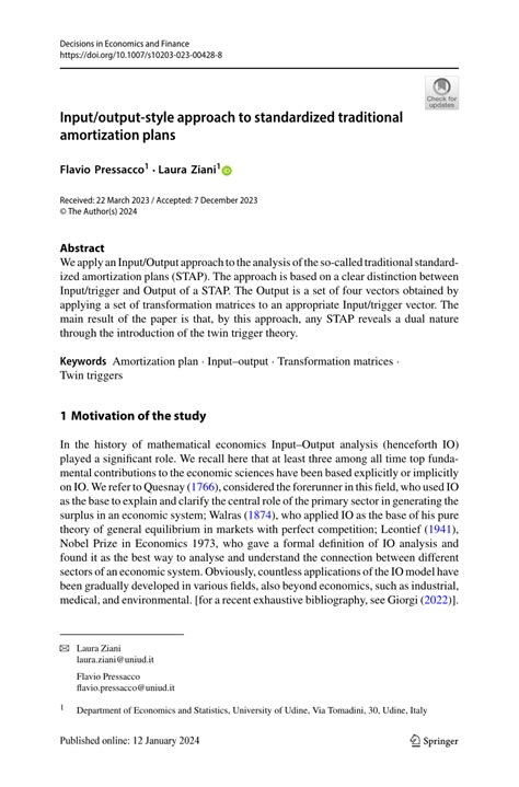 Pdf Input Output Style Approach To Standardized Traditional Amortization Plans