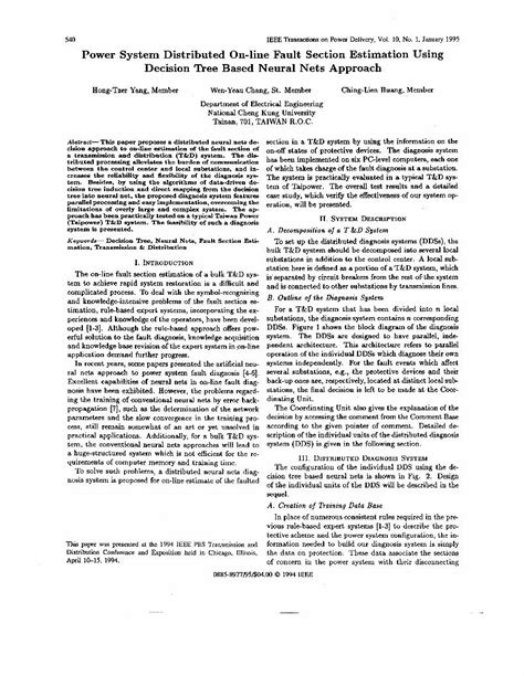 Pdf Power System Distributed On Line Fault Section Estimation Using