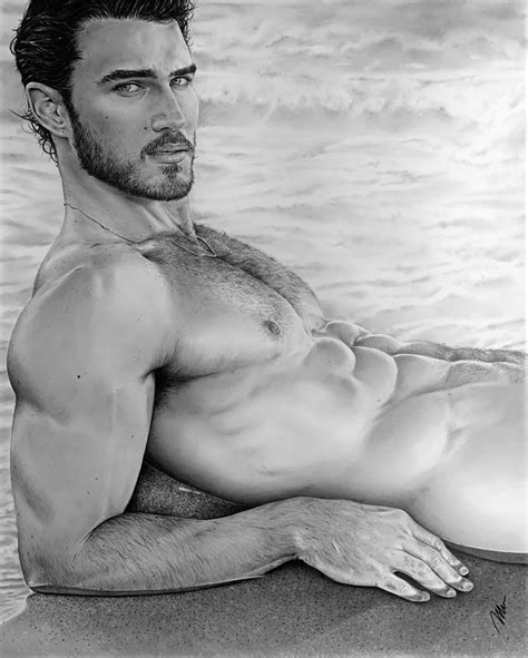 Rule 34 Beach Black And White Brad Welch Art Caucasian Caucasian Male Hairy Chest Instagram