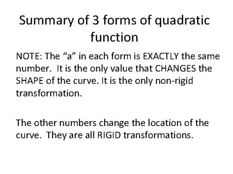 Summary Of 3 Forms Of Quadratic Function NOTE